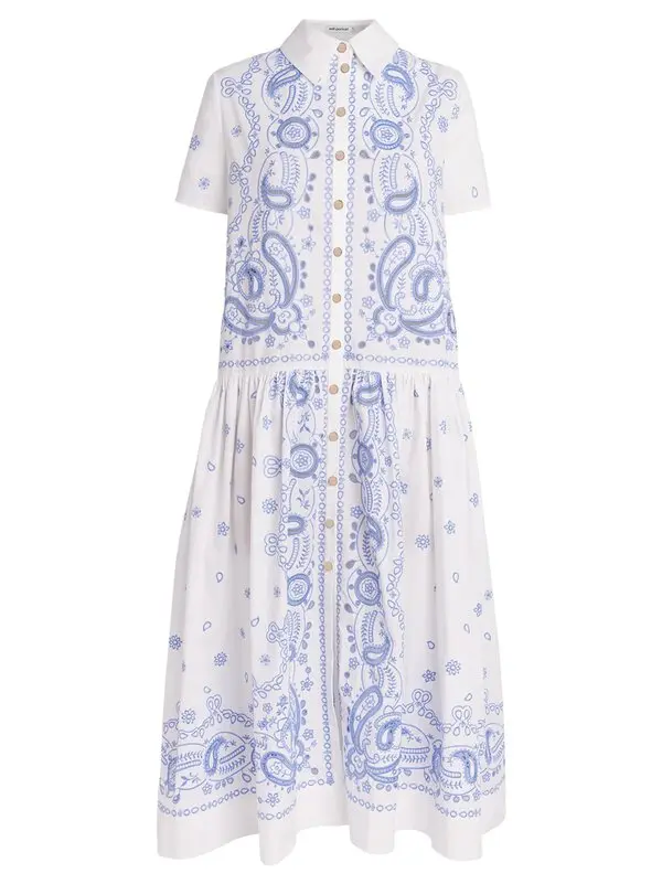 SELF-PORTRAIT Cotton Embroidered Midi Dress - White