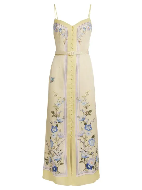 SELF-PORTRAIT Satin Floral Print Midi Dress - Yellow