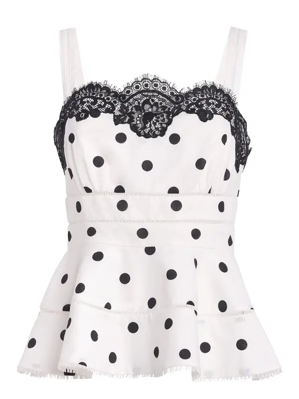 SELF-PORTRAIT Linen-cotton Polka Dot Top - White