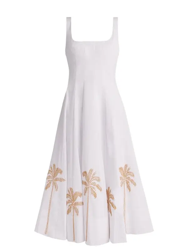 Staud Embroidered Wells Midi Dress - White
