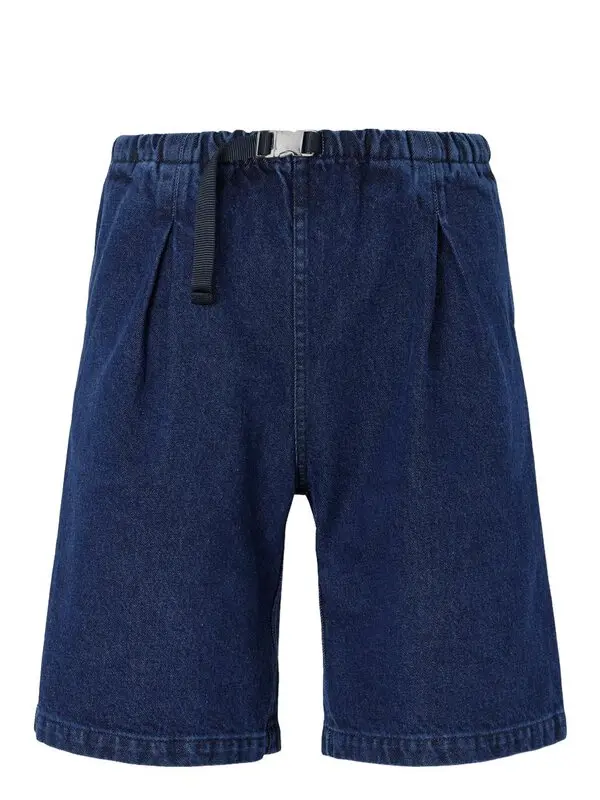 MONITALY Wide-leg Pleated Denim Shorts - Blue