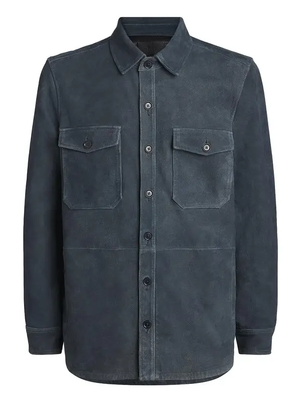Paige Suede Peyman Overshirt - Navy