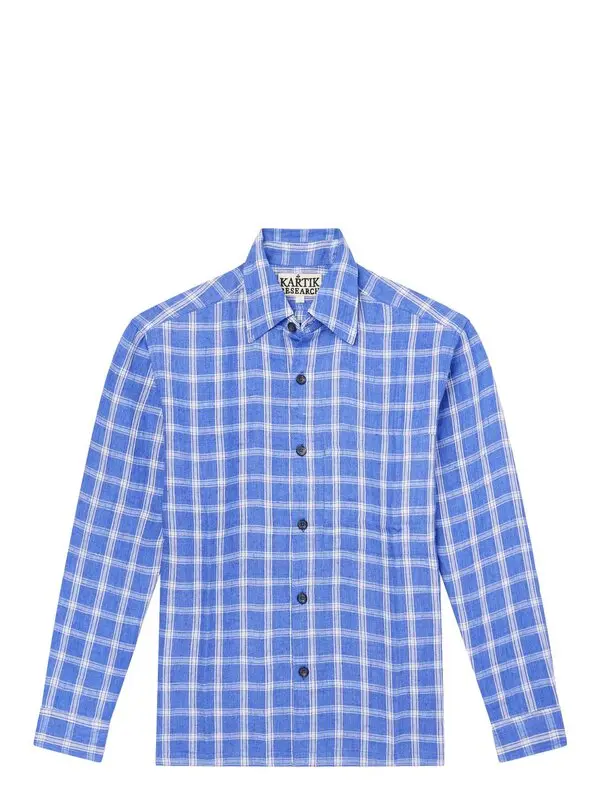 KARTIK RESEARCH Pataudi Checked Linen Shirt - Blue