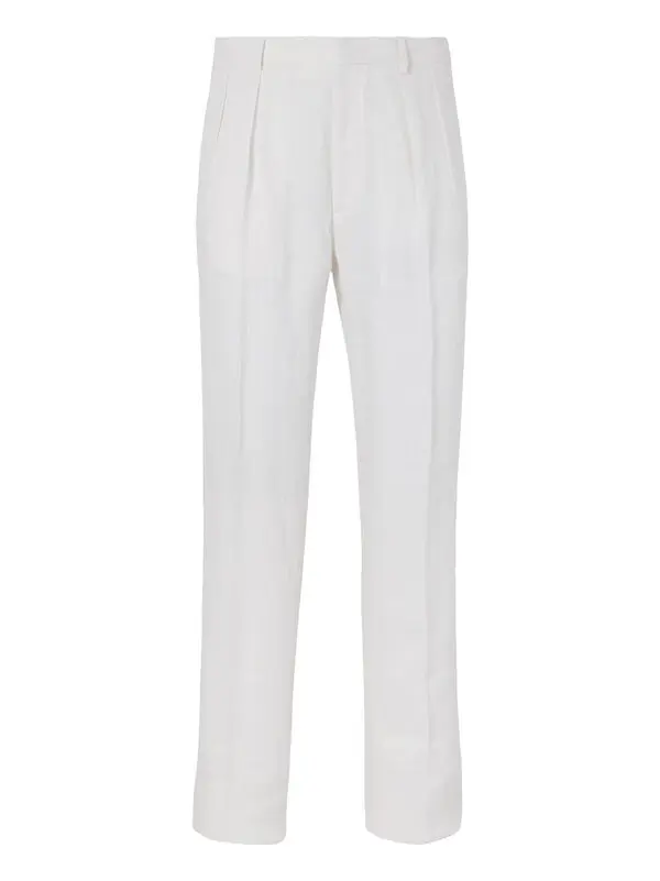 Ralph Lauren Purple Label Straight-leg Pleated Herringbone Linen Trousers - White
