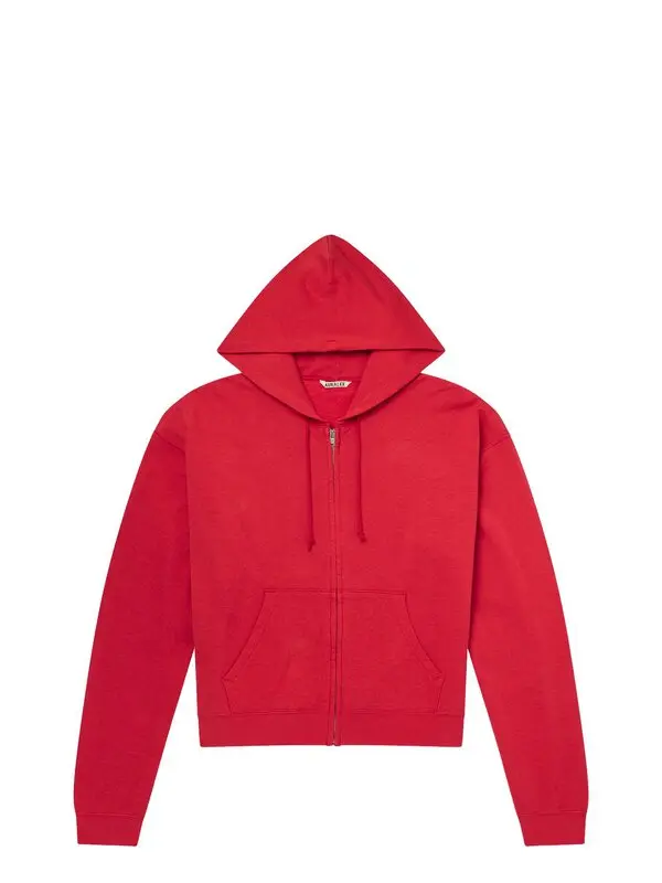 Auralee Cotton, Wool, And Silk-blend Zip-up Hoodie - Red
