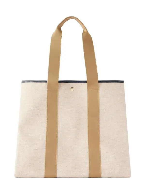 Rue De Verneuil Leather-trimmed Canvas Tote Bag - Neutrals