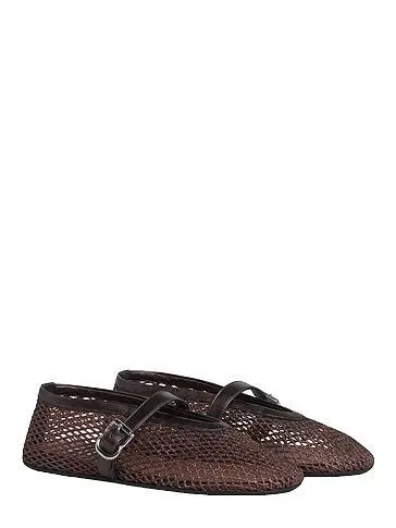 Alaïa Metallic Fishnet Ballet Flats With Buckle Strap - Bronze