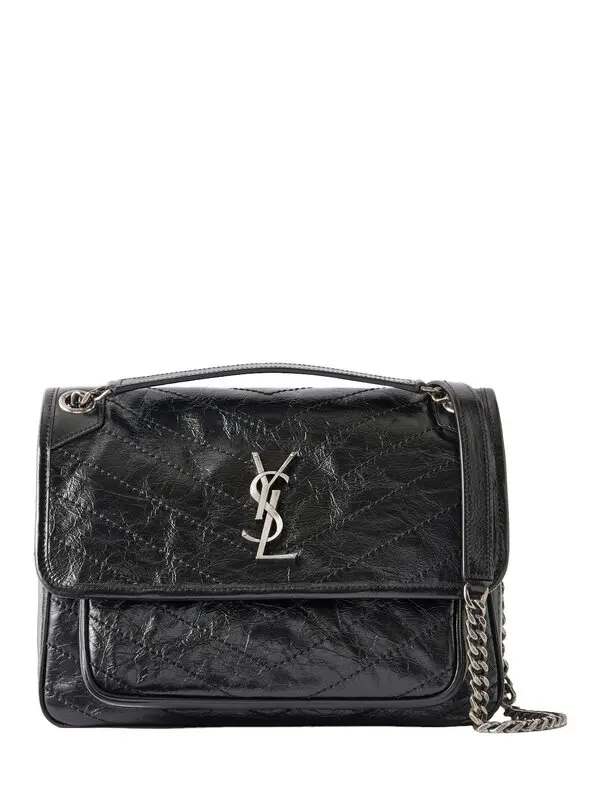 Saint Laurent Niki Medium Crinkled Glossed-leather Shoulder Bag - Black