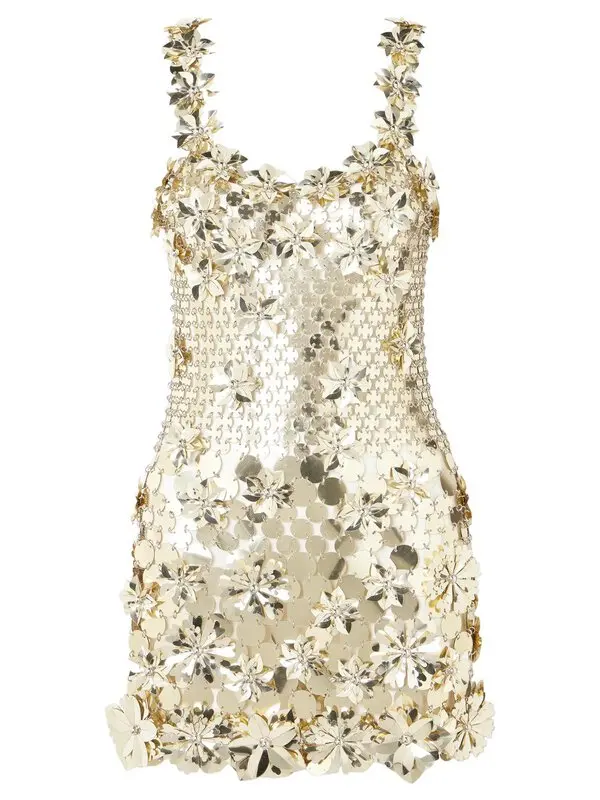 Rabanne Embellished Chainmail Mini Dress - Gold