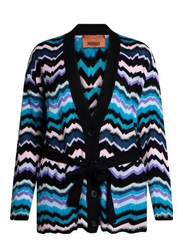 Missoni Intarsia-knit Belted Cardigan - Blue