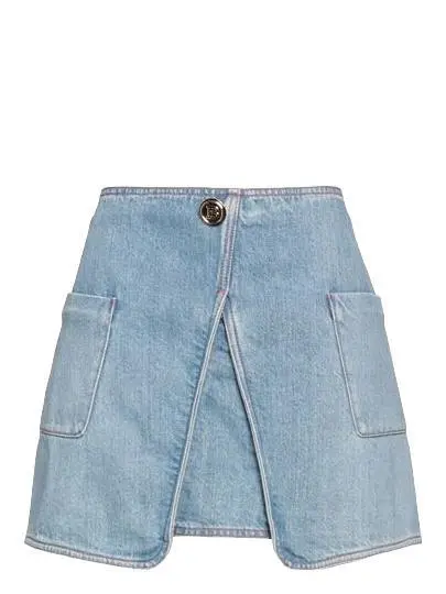 Balmain Flared Denim Mini Skirt - Blue