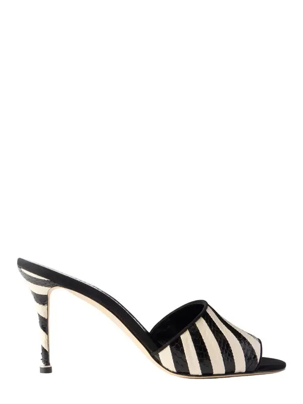 Manolo Blahnik Larache 90 Striped Elaphe Mules - Black
