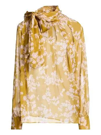 Elisabetta Franchi Floral Print Silk Bow Blouse - Yellow
