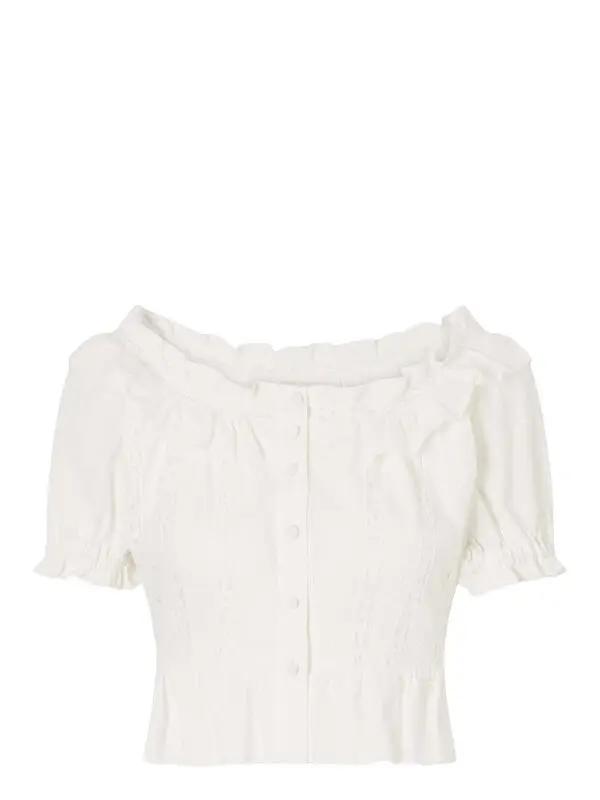 Loretta Caponi Terracina Ruffled Lace-trimmed Cotton-poplin Blouse - Off-white