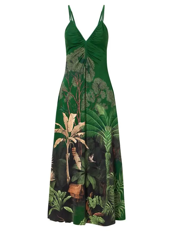 Johanna Ortiz Nuestra Tierra Printed Jersey Midi Dress - Green