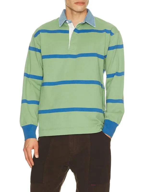 Gramicci Langdon Rugby Shirt In Green - Olive & Blue
