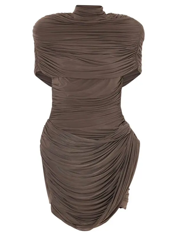 Magda Butrym Ruched Jersey Mini Dress - Brown
