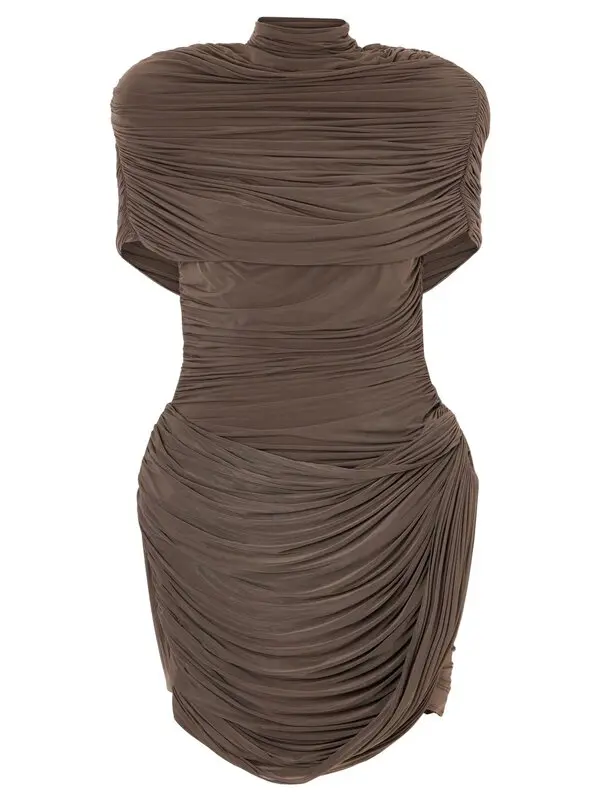 Magda Butrym Ruched Jersey Mini Dress - Brown