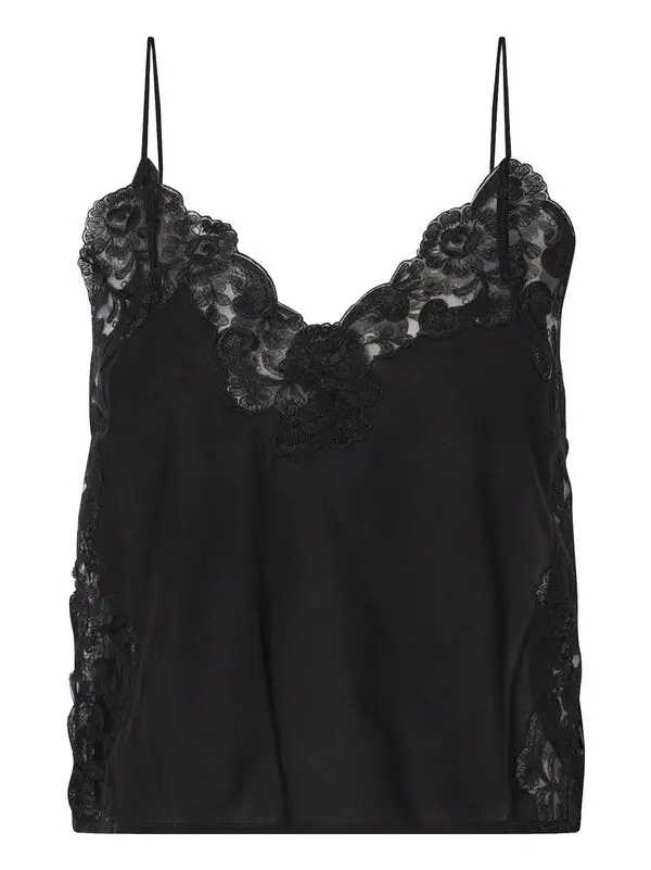 Loretta Caponi Oriana Lace-trimmed Cotton Tank - Black