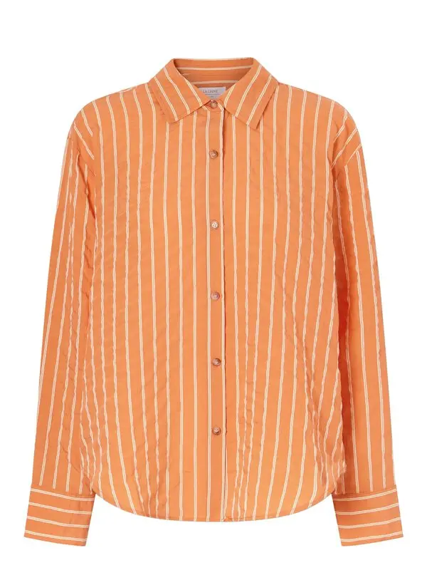 LA LIGNE Striped Crinkled Tencel-blend Shirt - Orange