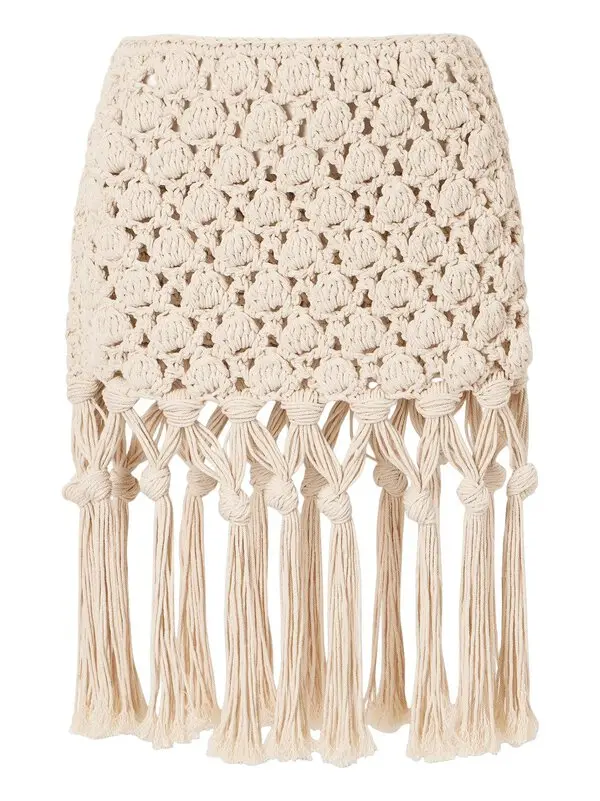 Balmain Fringed Crochet-knit Cotton Mini Skirt - Neutrals