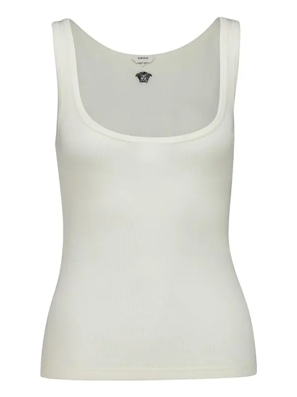 Versace Embroidered Ribbed Wool Tank Top - White