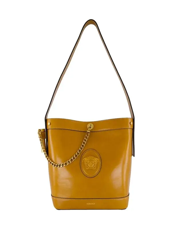 Versace Pivot Small Leather Bucket Bag - Brown