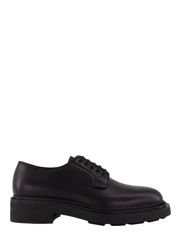 Prada Bright Calf Leather Lace-up Shoes - Black