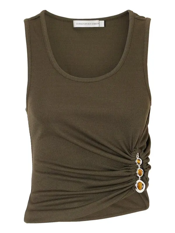 Christopher Esber Droplet Embellished Ribbed-jersey Tank - Green