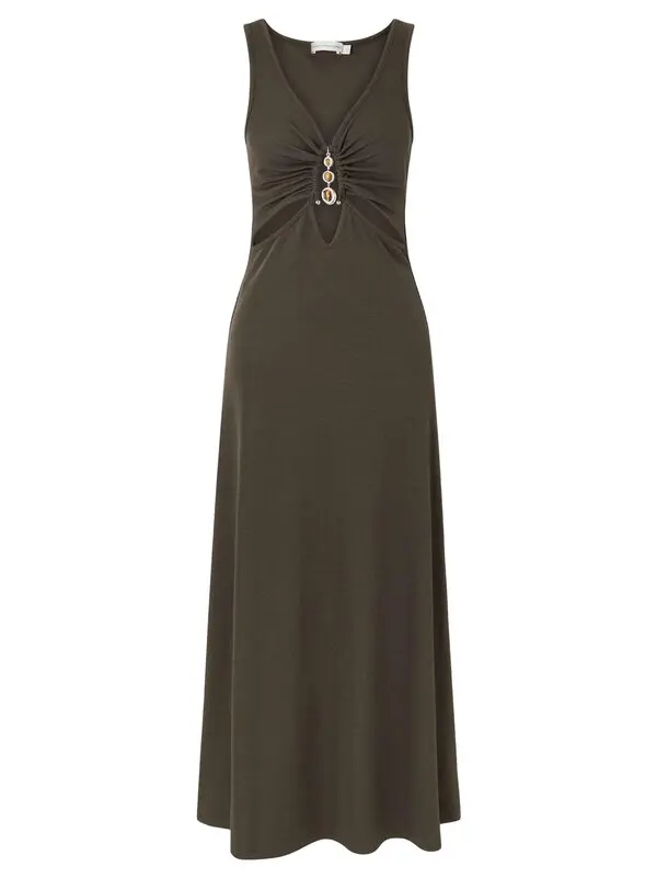 Christopher Esber Droplet Embellished Cut-out Ribbed-jersey Midi Dress - Brown