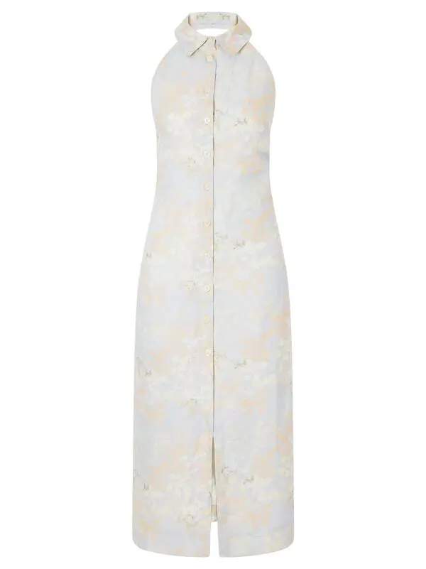 Bernadette Floral-print Linen Halterneck Midi Dress - Blue
