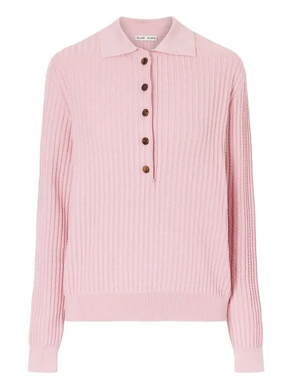 BLAZÉ MILANO Alegria Cable-knit Silk And Cotton-blend Polo Sweater - Pink