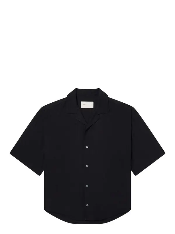 Ami Embroidered Camp-collar Woven Shirt - Black