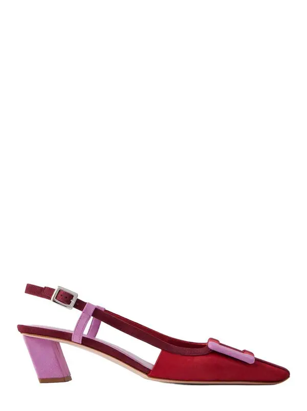 ROGER VIVIER Belle Vivier 45 Color-block Suede Slingback Pumps - Red