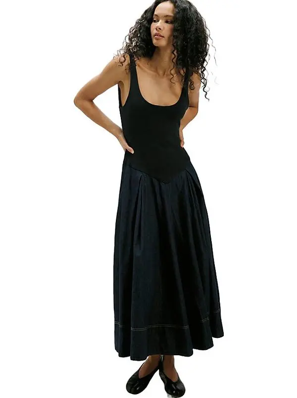 Free People Elio Denim Midi Dress - Dark Combo