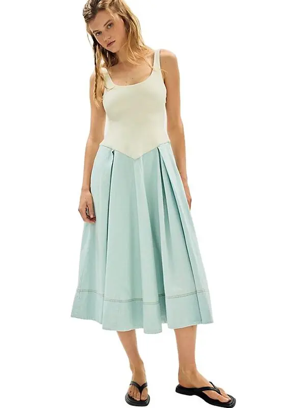 Free People Elio Denim Midi Dress - Ivory Combo