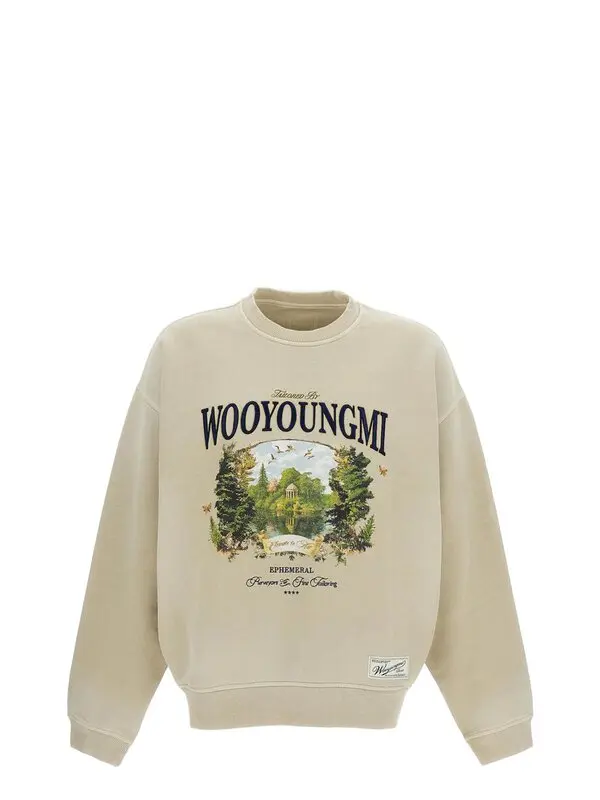 WOOYOUNGMI Crewneck Sweatshirt With Print And Embroidery - Beige
