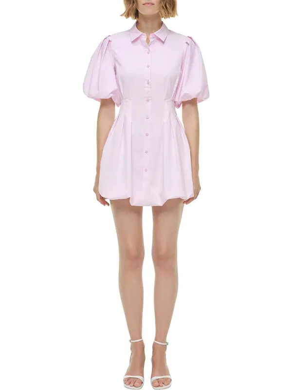 Simkhai Cleo Poplin Puff-sleeve Balloon Shirt Dress - Pink