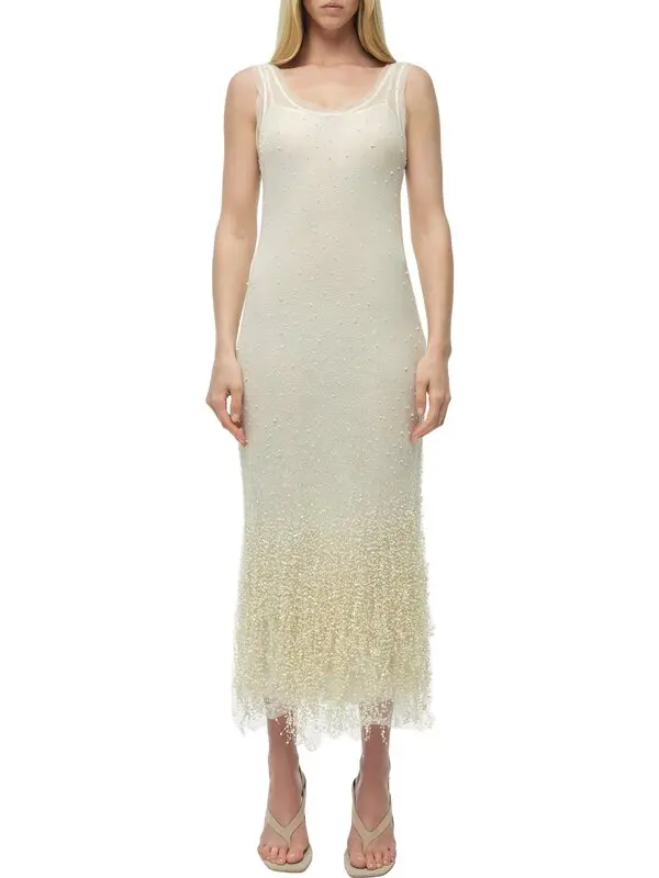 Simkhai Irisa Beaded Fringe Lace Midi Dress - White