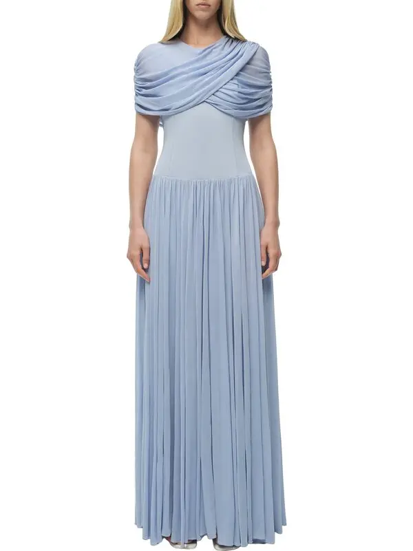 Simkhai Nancie Ruched Cape Midi Dress - Blue