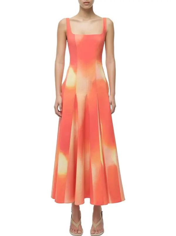 Simkhai Lara Abstract Pleated Fit & Flare Midi Dress - Orange