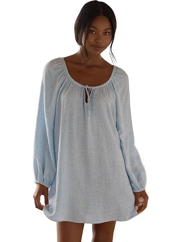 Eberjey Linen Blend Mini Dress - Blue Pattern