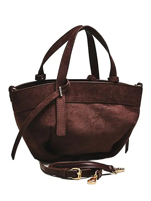 Anthropologie Faux Suede Mini Cinched Handbag - Chocolate