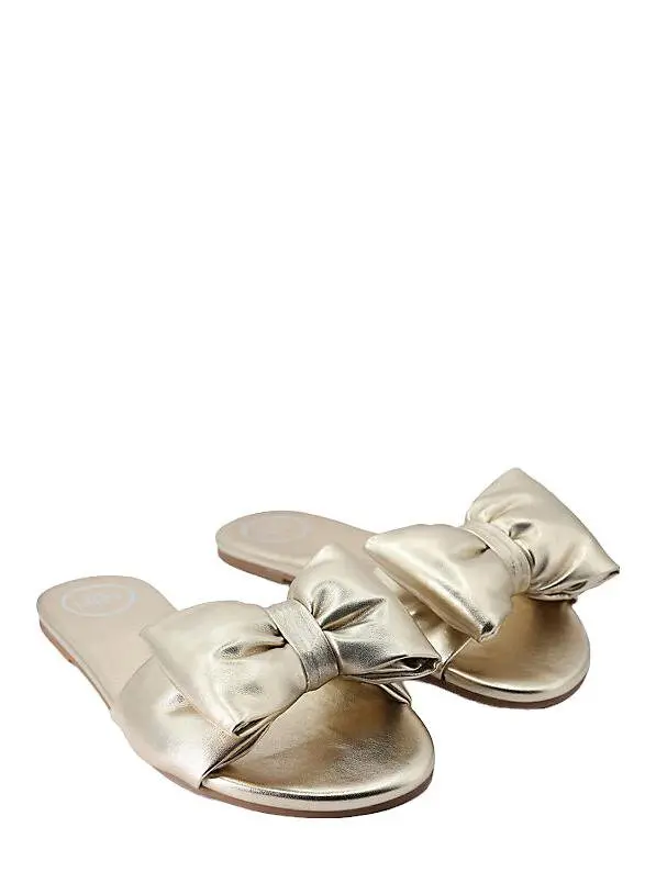 SOLEI SEA Rafie Bow Slide Sandals - Gold