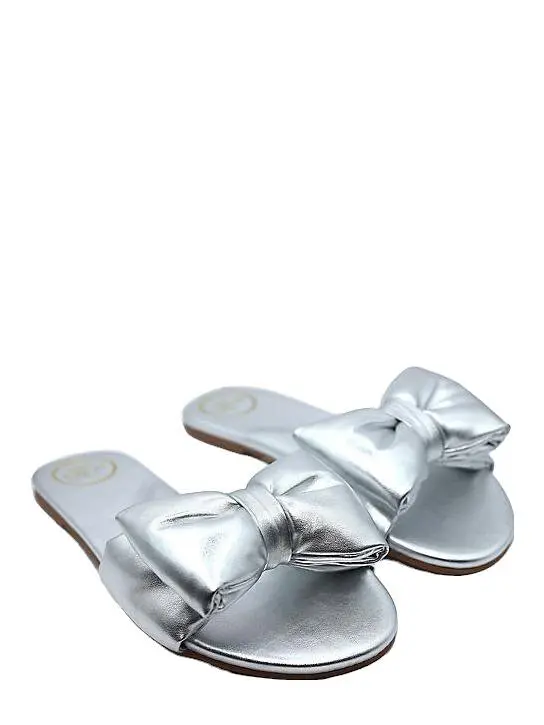 SOLEI SEA Rafie Bow Slide Sandals - Silver
