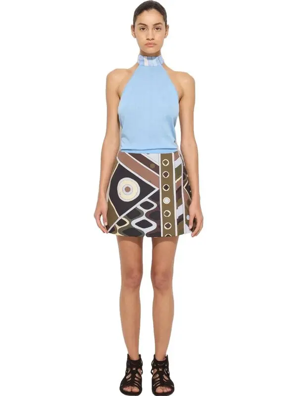 Emilio Pucci Knit Halterneck Top With Silk Scarf - Blue