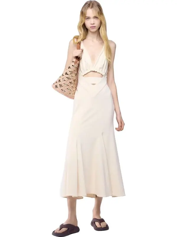 Rabanne Ivory Cut-out Viscose Jersey Midi Dress - Beige