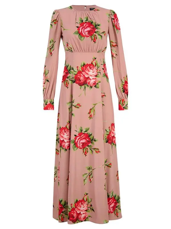 Dolce & Gabbana Rose Bouquet Print Silk Maxi Dress - Pink