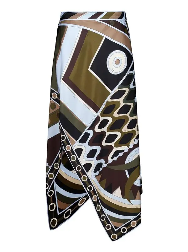 Emilio Pucci Khaki Blue Vivara Silk Scarf Skirt - Multicolour