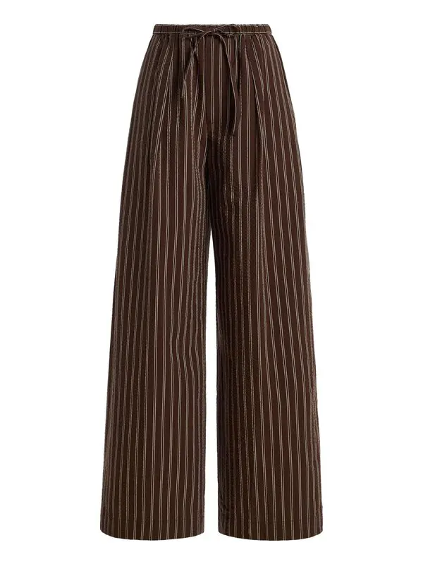 Closed Cotton Seersucker Wide-leg Trousers - Brown